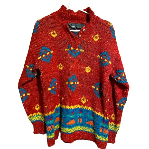 liz wear | Sweaters | Vintage Red Aztec Indian Sweater With Colorful ...